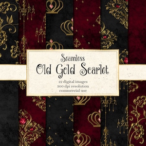 Old Gold Scarlet Digital Paper, Seamless Royal Queen Patterns With Gold ...