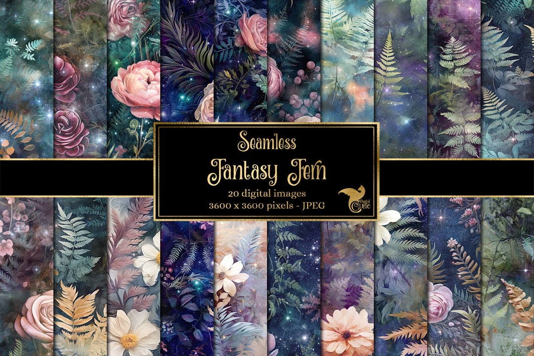 Fantasy Fern Digital Paper, Celestial Floral Scrapbook Pages (digital ...