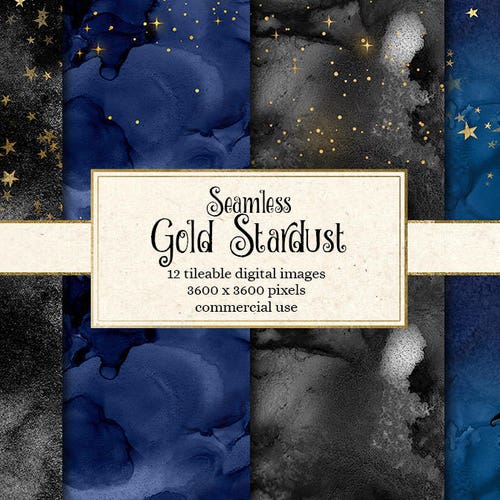 Blue and Gold Stars Digital Paper Seamless Gold Star | Etsy