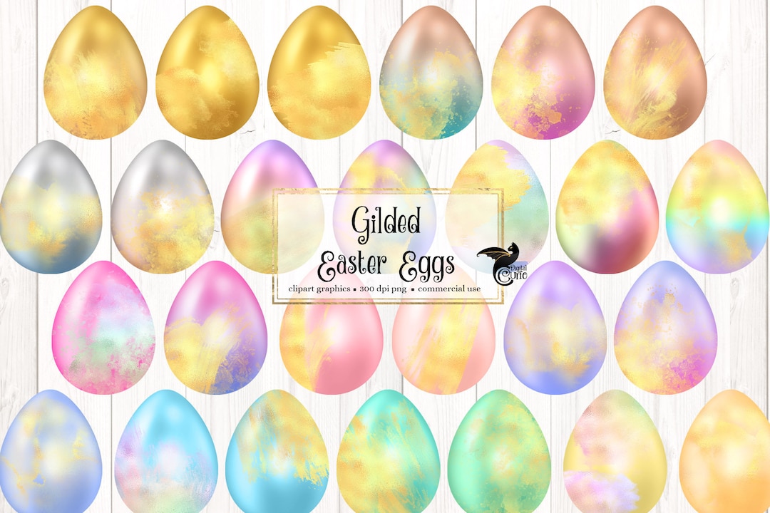 Gilded Easter Eggs Clipart, Pastel Rainbow and Gold Eggs Instant ...