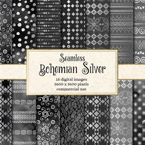 Bohemian Silver Digital Paper, Seamless Silver Textures, Silver Boho ...