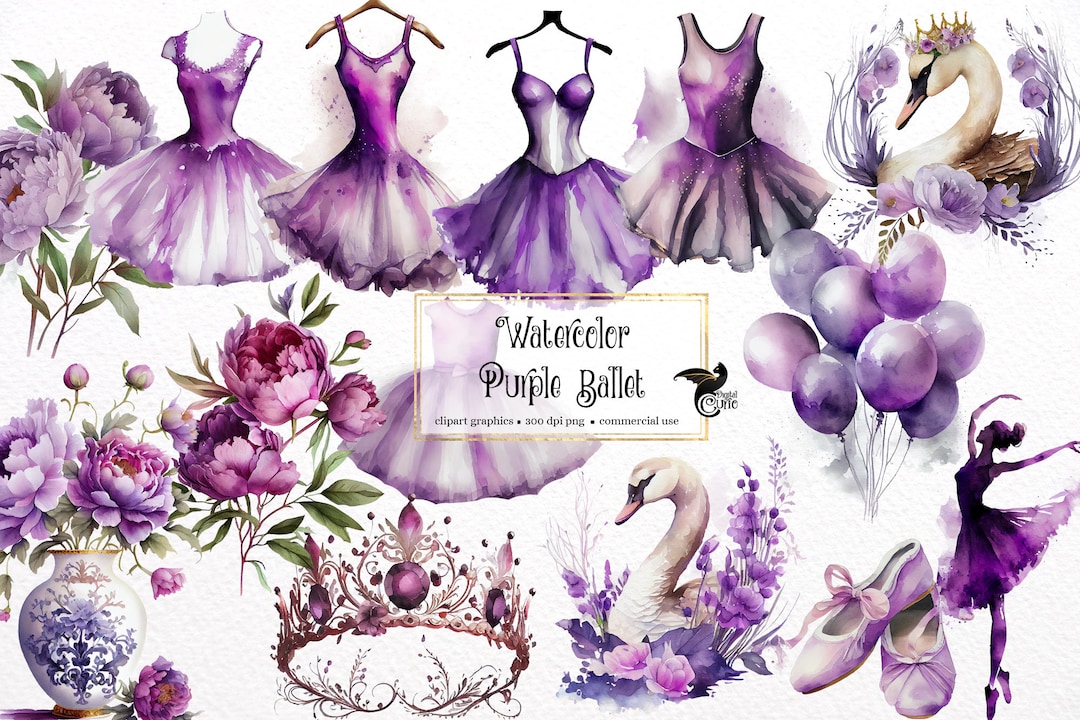 Watercolor Purple Ballet Clipart - Dance Clip Art Graphics in PNG ...