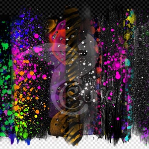 Black and Neon Brush Strokes Clipart, Abstract 80s Art in Digital PNG ...