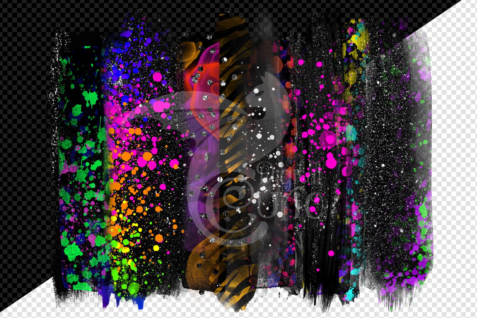 Black and Neon Brush Strokes Clipart Abstract 80s Art in - Etsy