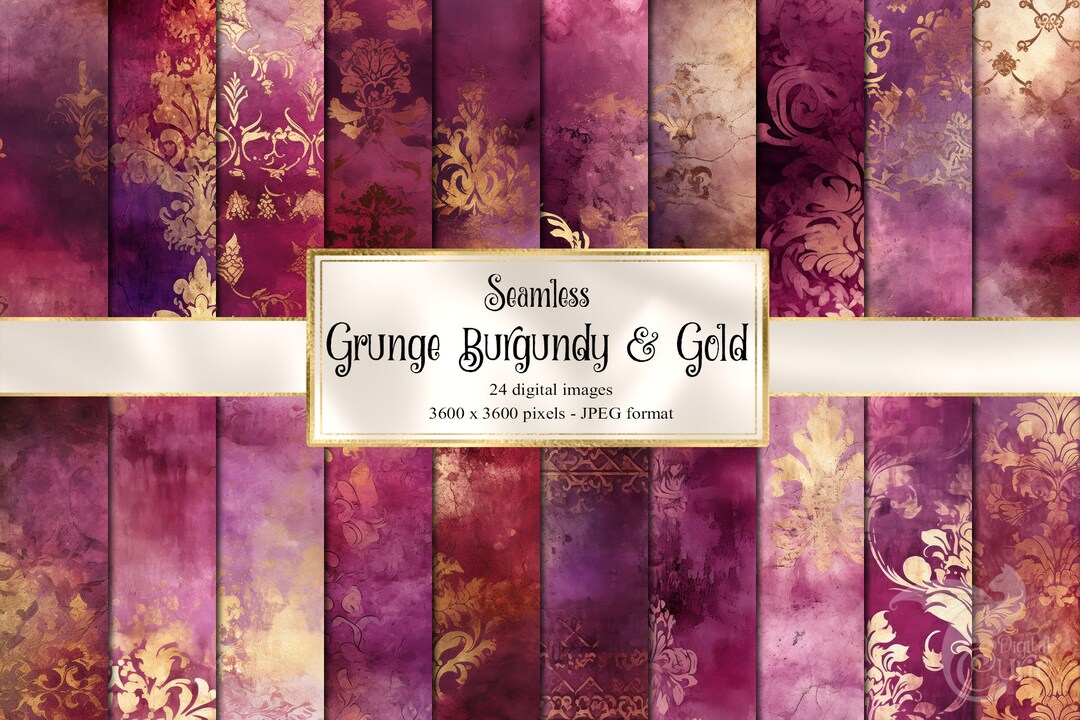 Grunge Burgundy and Gold Digital Paper, Seamless Textures, Rustic ...