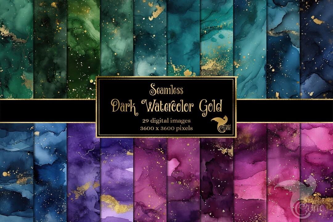 Dark Watercolor Gold Digital Paper - Seamless Galaxy Textures With Foil ...