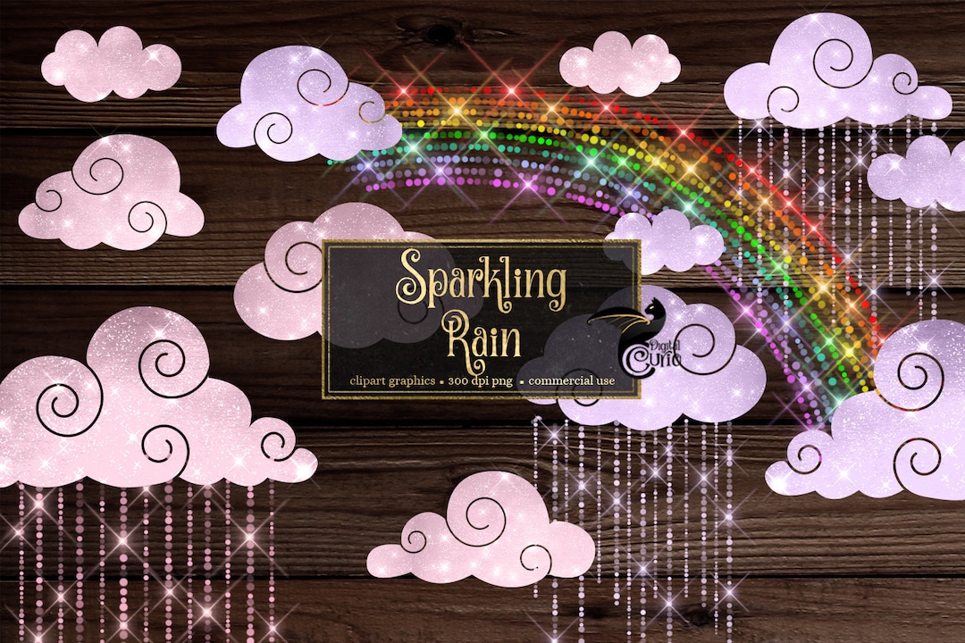 Sparkling Rain Clipart, Pink Clouds Clip Art, Purple Raindrops Weather ...
