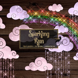 Sparkling Rain Clipart, Pink Clouds Clip Art, Purple Raindrops Weather ...