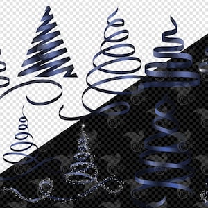 Navy Blue Ribbon Christmas Tree Clip Art - Digital Holiday Glitter Png ...