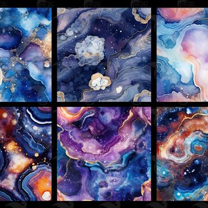 Celestial Agate Digital Paper, Geode Crystal Galaxy Texture Backgrounds ...