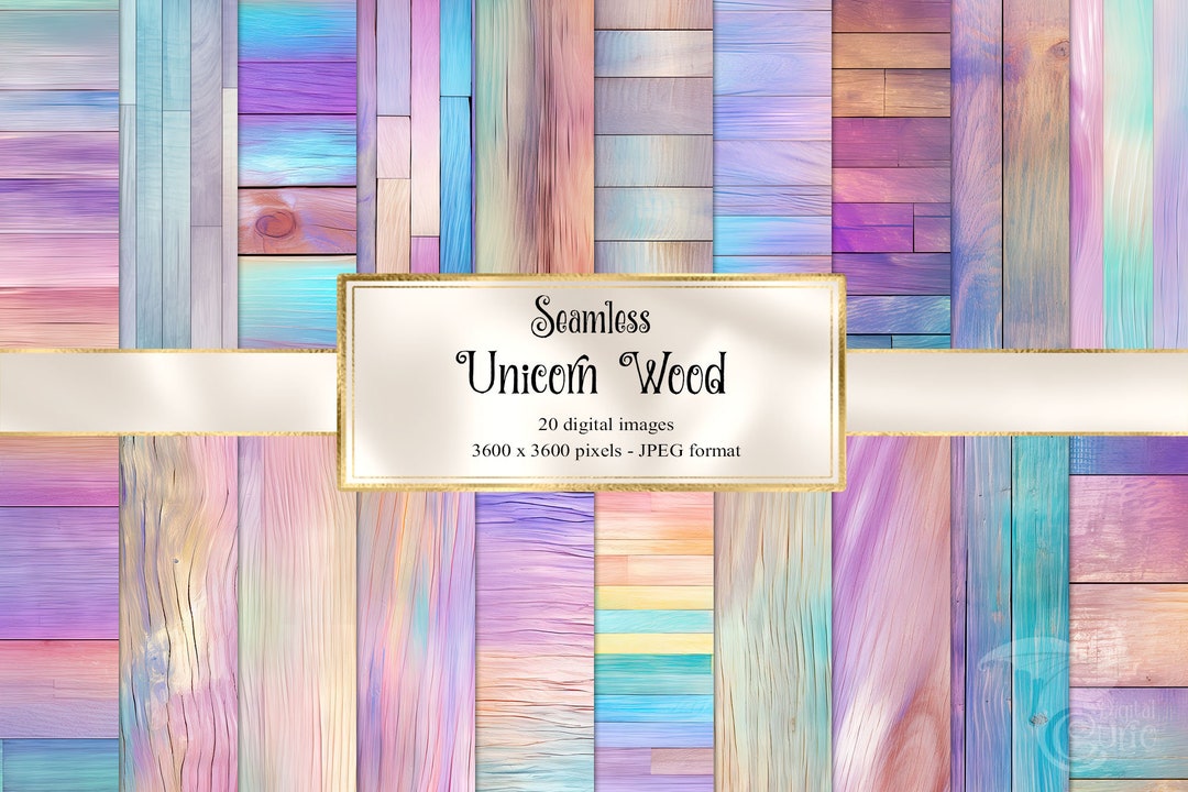 Unicorn Wood Digital Paper, Seamless Rainbow Pastel Backgrounds With ...