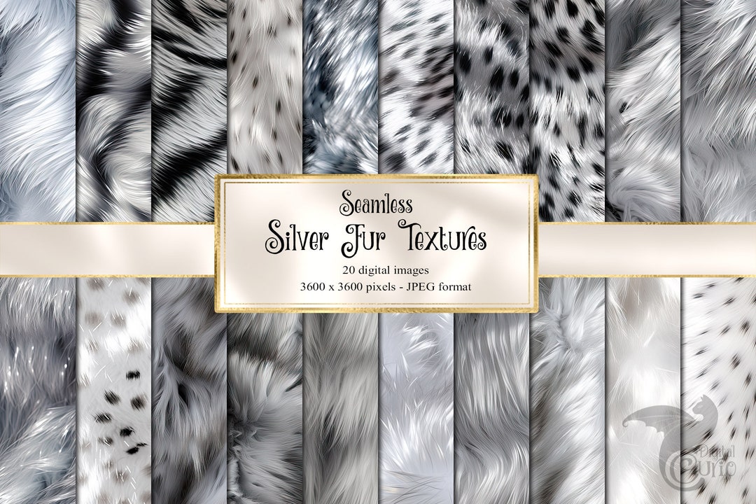 Silver Fur Digital Paper, Seamless Faux Fur Monster Pelt Textures ...