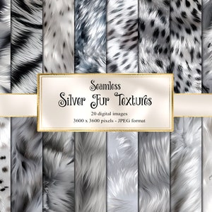 Silver Fur Digital Paper, Seamless Faux Fur Monster Pelt Textures ...