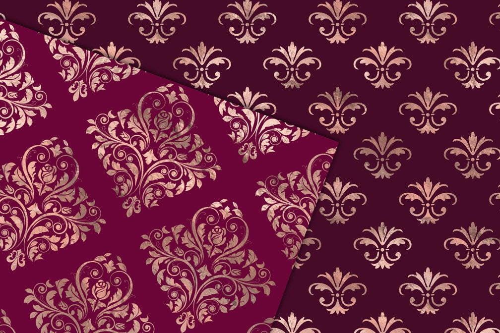 Rose Gold and Burgundy Digital Paper Wine Seamless Rose Gold - Etsy