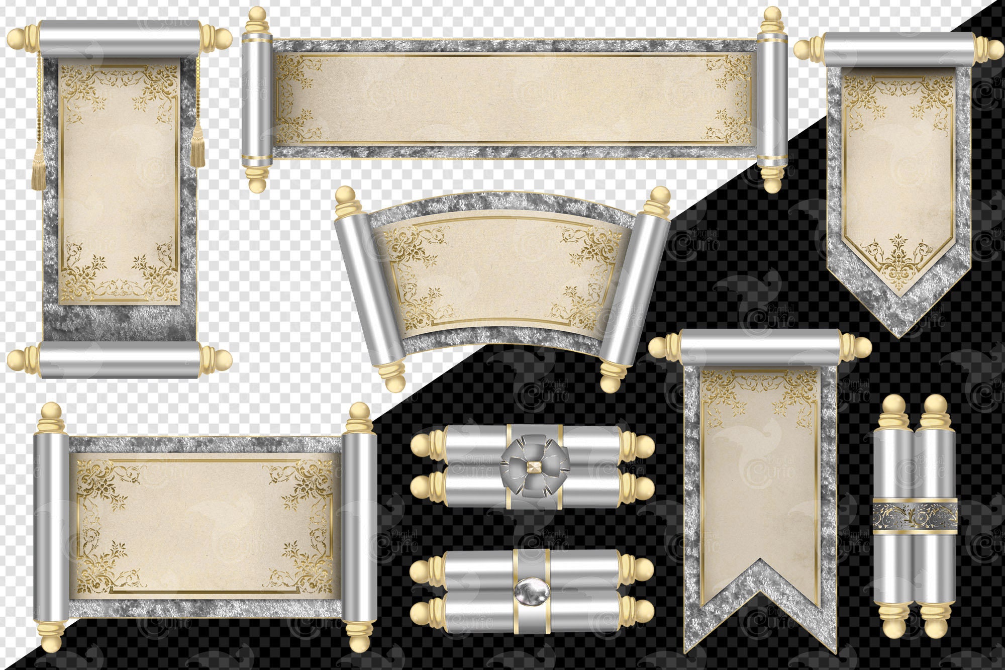 Silver Scrolls Clipart - Fantasy Tapestry Designs (digital Download) - Etsy