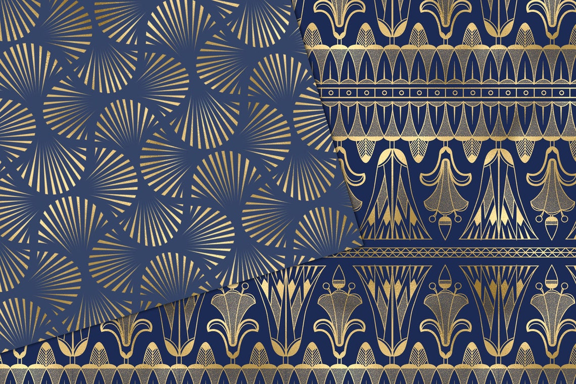 Navy and Gold Art Deco Digital Paper Seamless Deco Patterns - Etsy