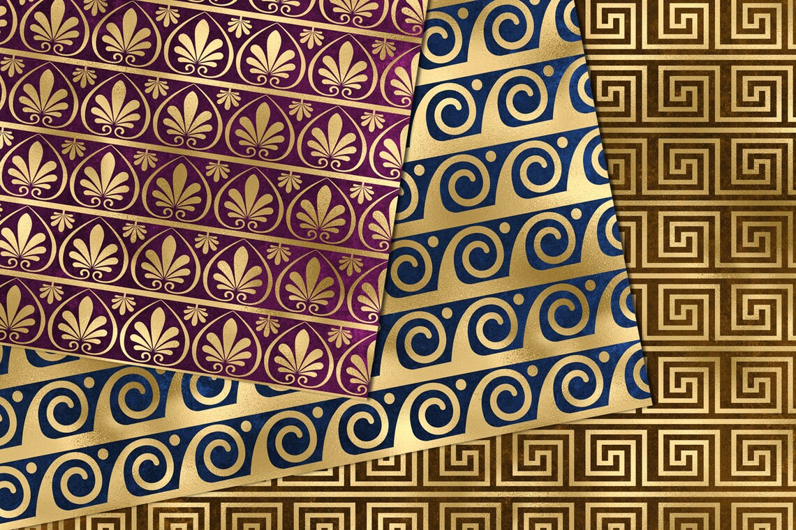 Grecian Gold Digital Paper Seamless Greek Key Patterns and - Etsy