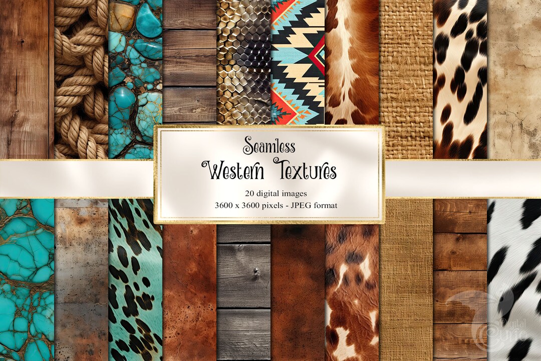 Western Textures Digital Paper, Seamless Cowboy Backgrounds (instant ...