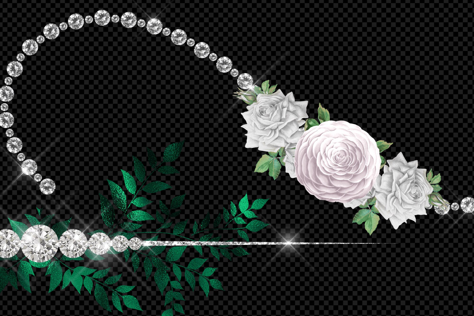 White Diamond Floral Frames Clipart, Wedding Graphics (instant Download ...