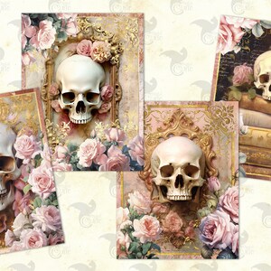Romantic White Skulls Journal Paper, Notebook Digital Paper Rococo Junk ...