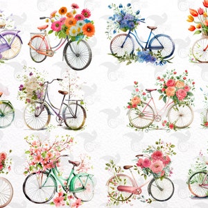 Watercolor Floral Bicycle Clipart - Spring Flowers Watercolor PNG ...