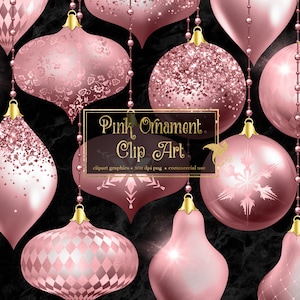 Pink Christmas Ornaments Clipart, Glitter Baubles (digital Download) - Etsy