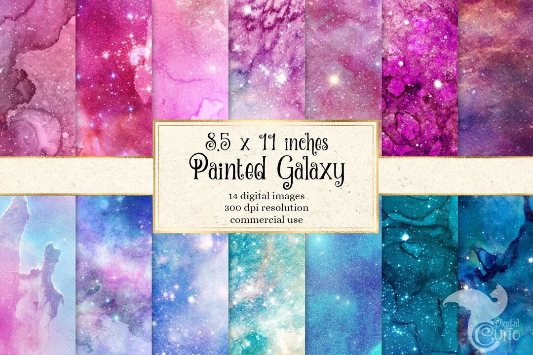 Painted Galaxy Digital Paper, 8/5x11 Watercolor Starry Night ...