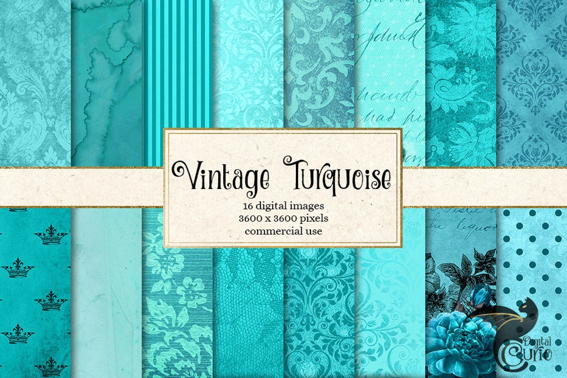 Vintage Turquoise Digital Paper Aqua Teal Textures Printable - Etsy