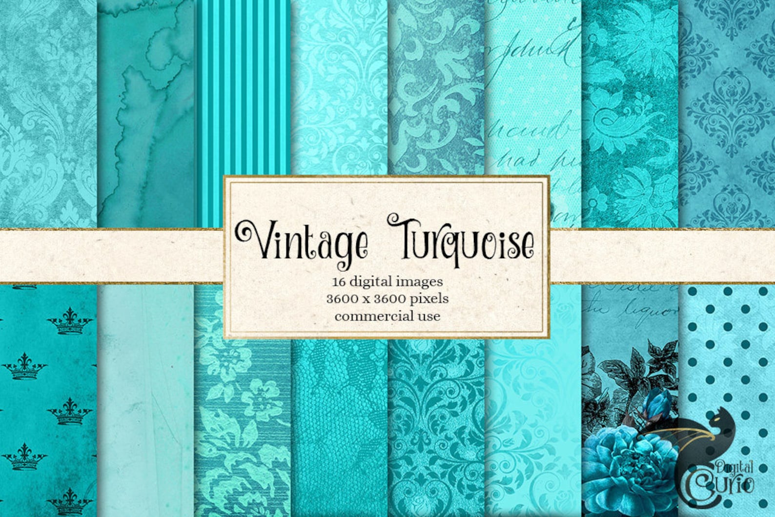 Vintage Turquoise Digital Paper Aqua Teal Textures Printable - Etsy