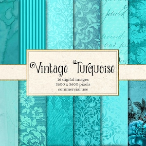 Vintage Turquoise Digital Paper, Aqua Teal Textures, Printable Paper ...