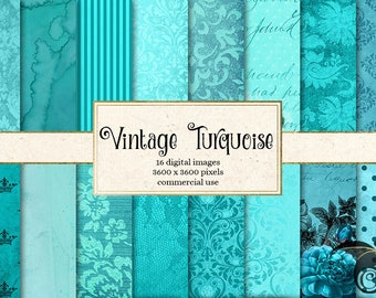 Vintage Turquoise Digital Paper Aqua Teal Textures Printable - Etsy