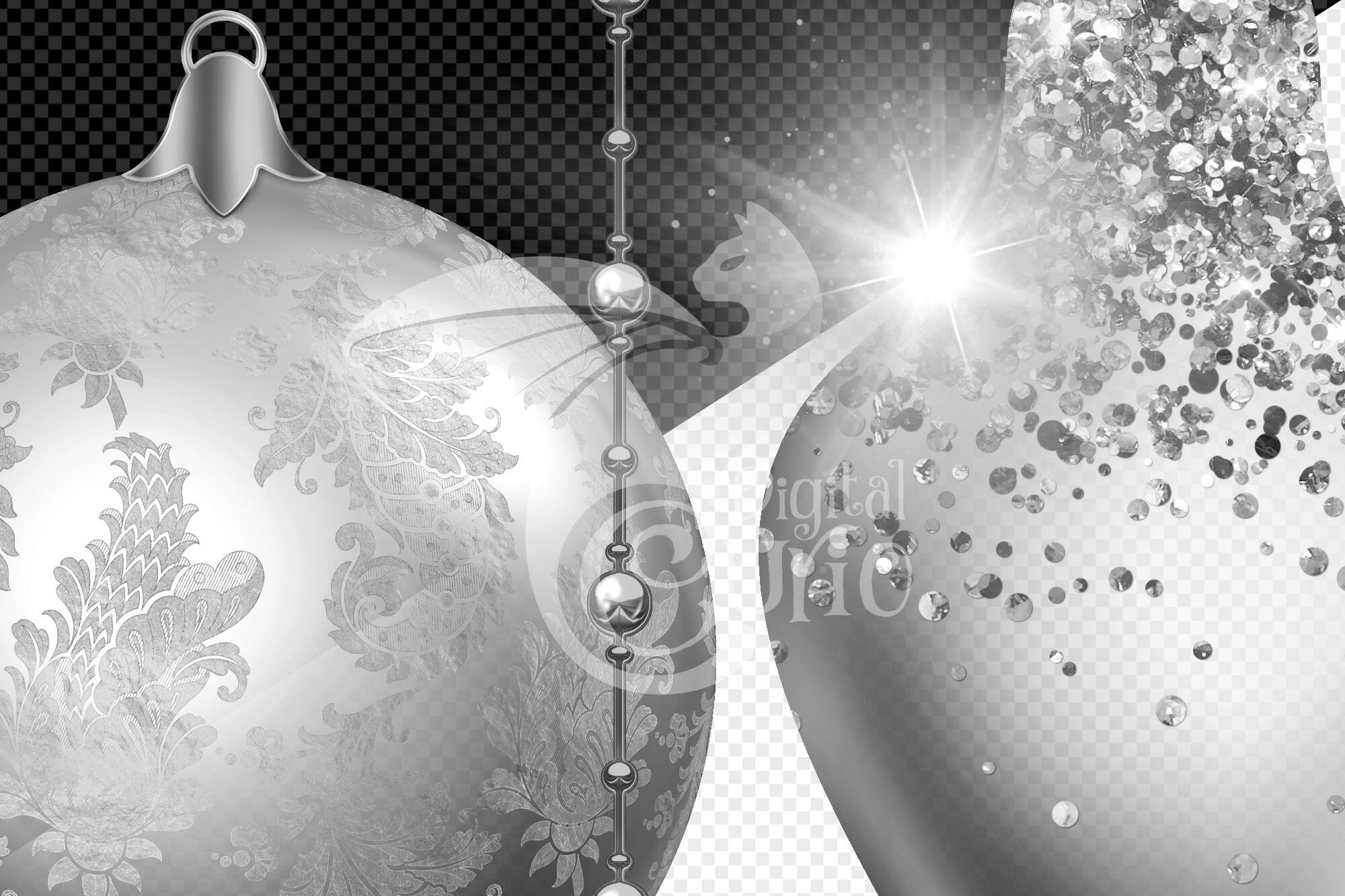 Silver Christmas Ornaments Clipart Digital Glitter Christmas | Etsy