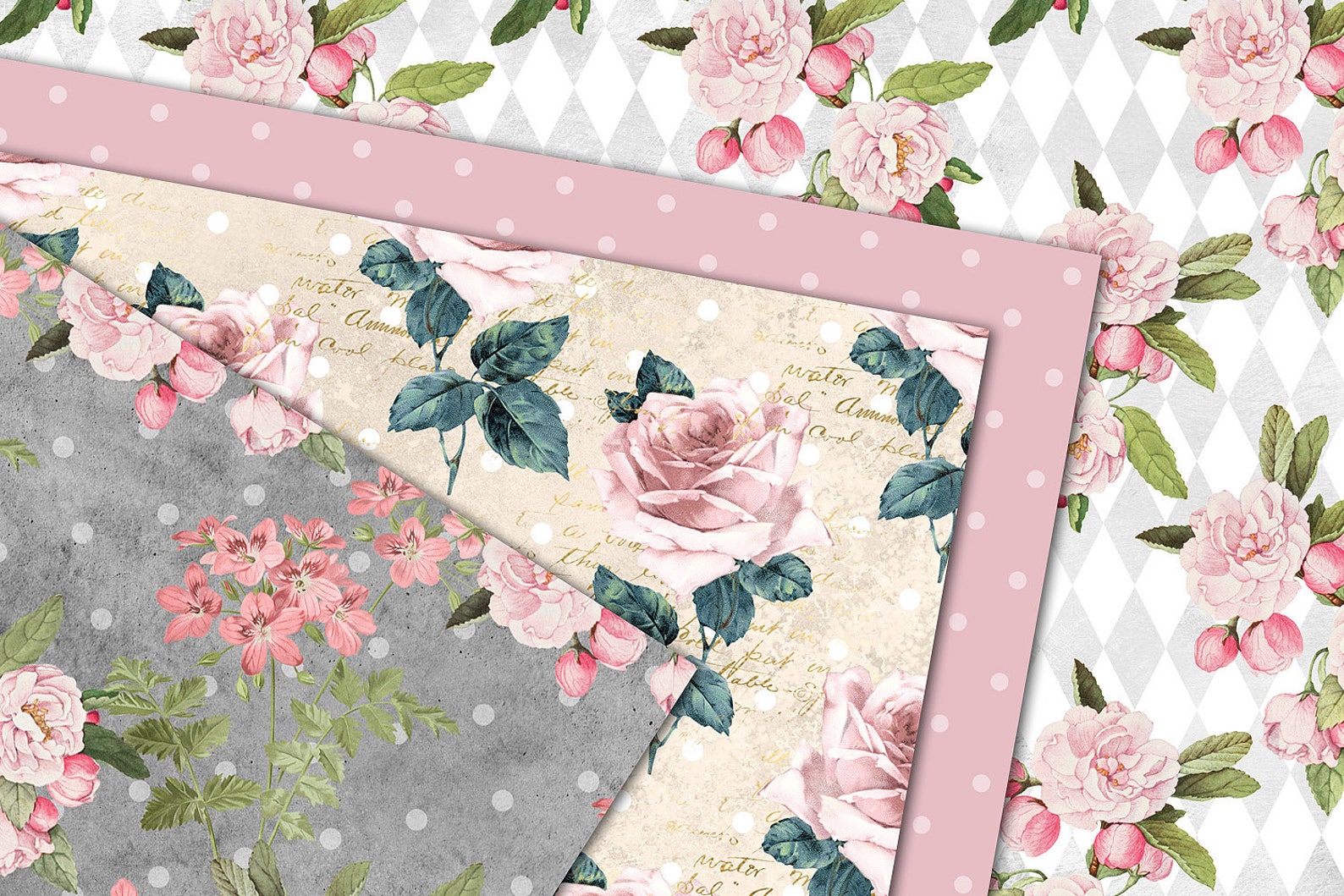 Shabby Pink Floral Digital Paper, Seamless Rustic Flower Patterns ...