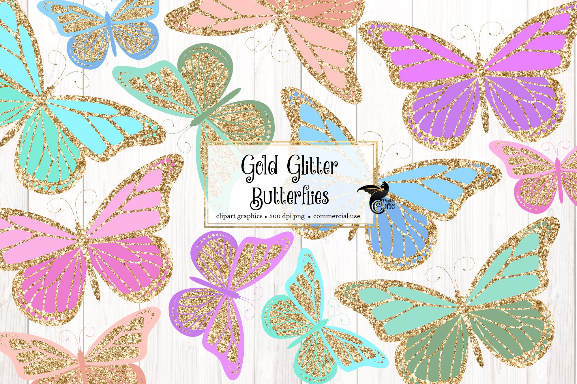 Gold Glitter Butterflies Clipart Pastel Butterfly Instant - Etsy