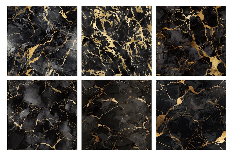 Black and Gold Marble Digital Paper, Seamless Textures (digital ...