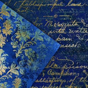 Distressed Blue and Gold Digital Paper, Gold Foil Patterns, Vintage ...