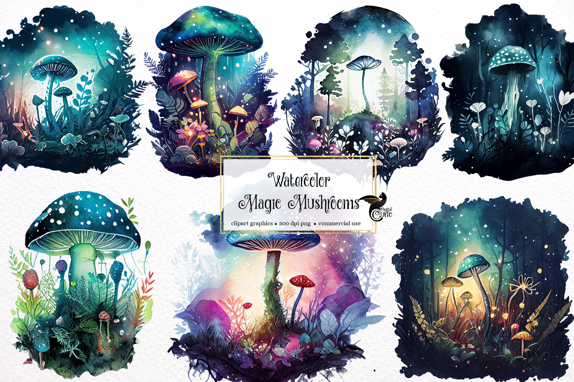 Watercolor Magic Mushrooms Clipart Dark Fantasy Watercolor - Etsy UK