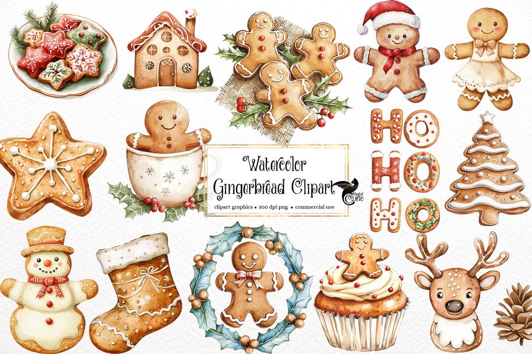 Watercolor Gingerbread Clipart – Christmas Cookie Graphics (digital ...