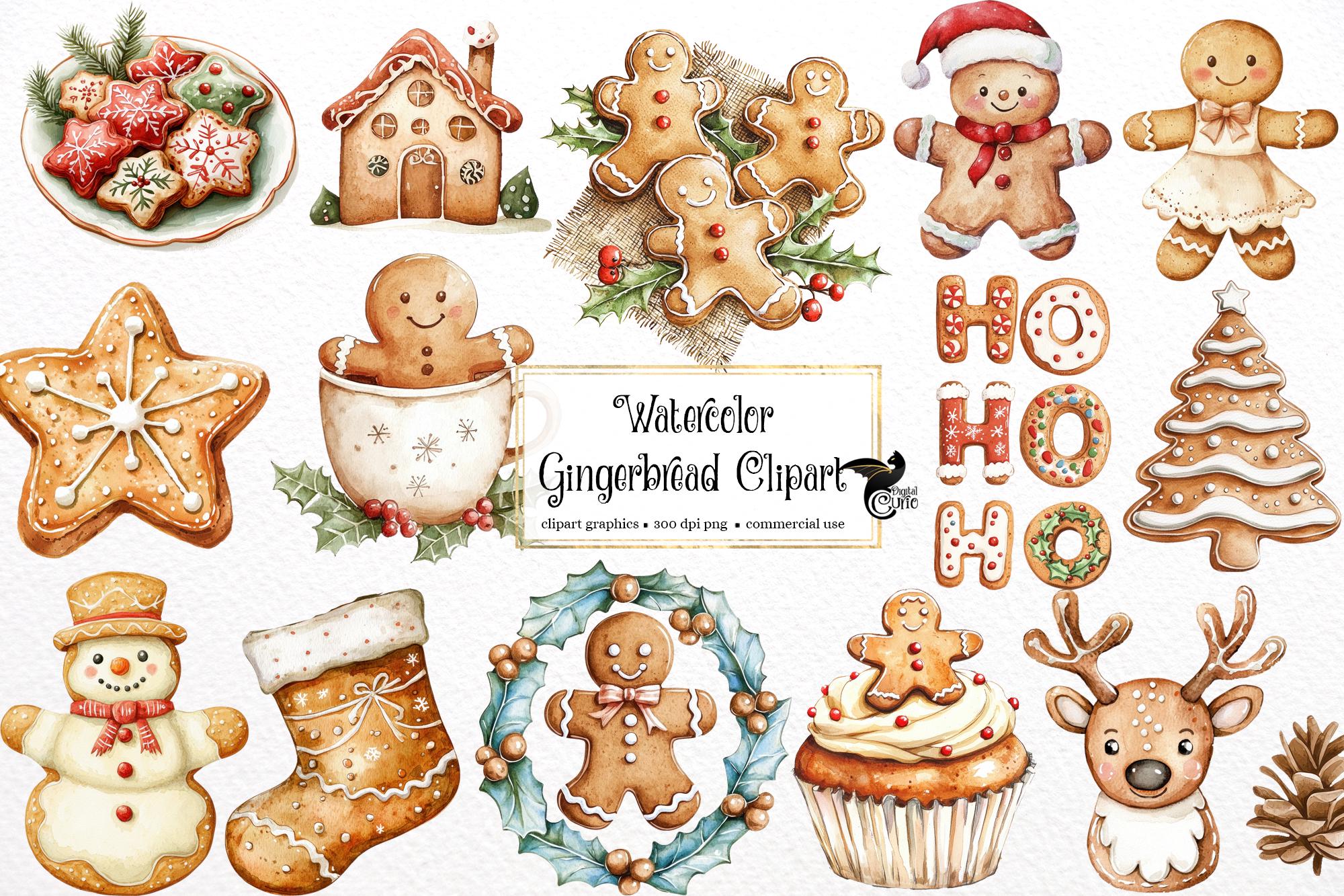 Watercolor Gingerbread Clipart – Christmas Cookie Graphics (digital ...