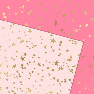 Pink and Gold Stars Digital Paper, Seamless Gold Star Patterns, Gold ...