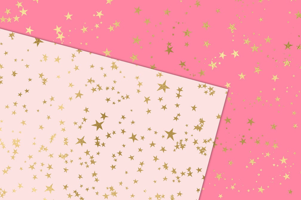 Pink and Gold Stars Digital Paper Seamless Gold Star - Etsy