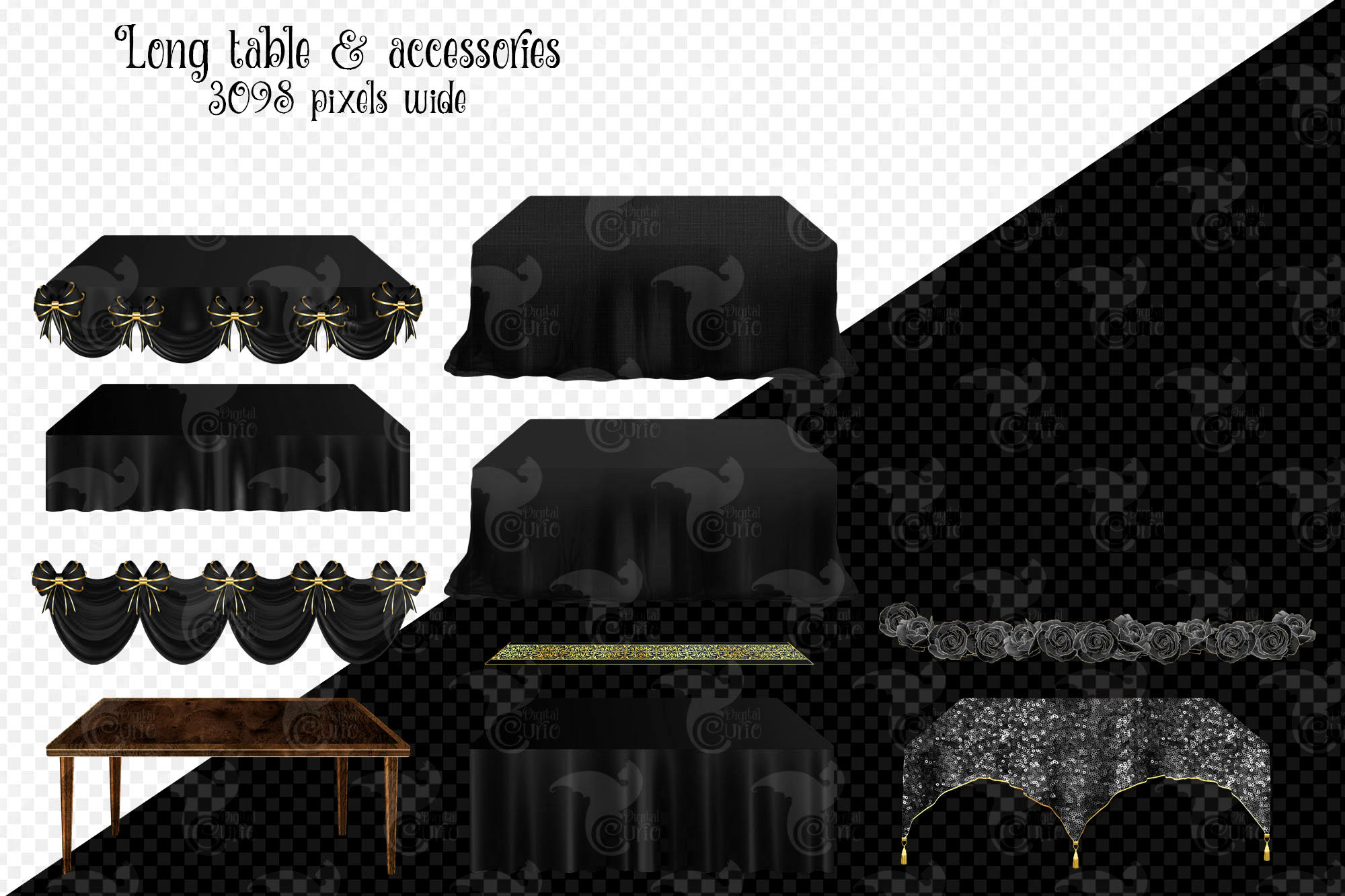 Black and Gold Tables Clipart Digital Wedding Banquet Scene - Etsy