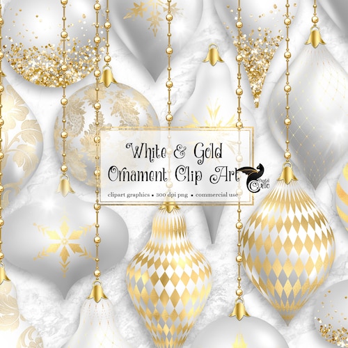Black and Gold Christmas Ornaments Clipart Digital Glitter - Etsy