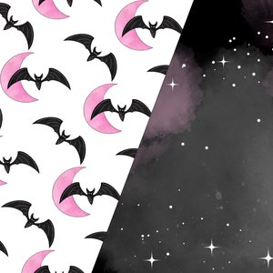 Cute Pink and Black Halloween Digital Paper, Seamless Witch and Bat ...