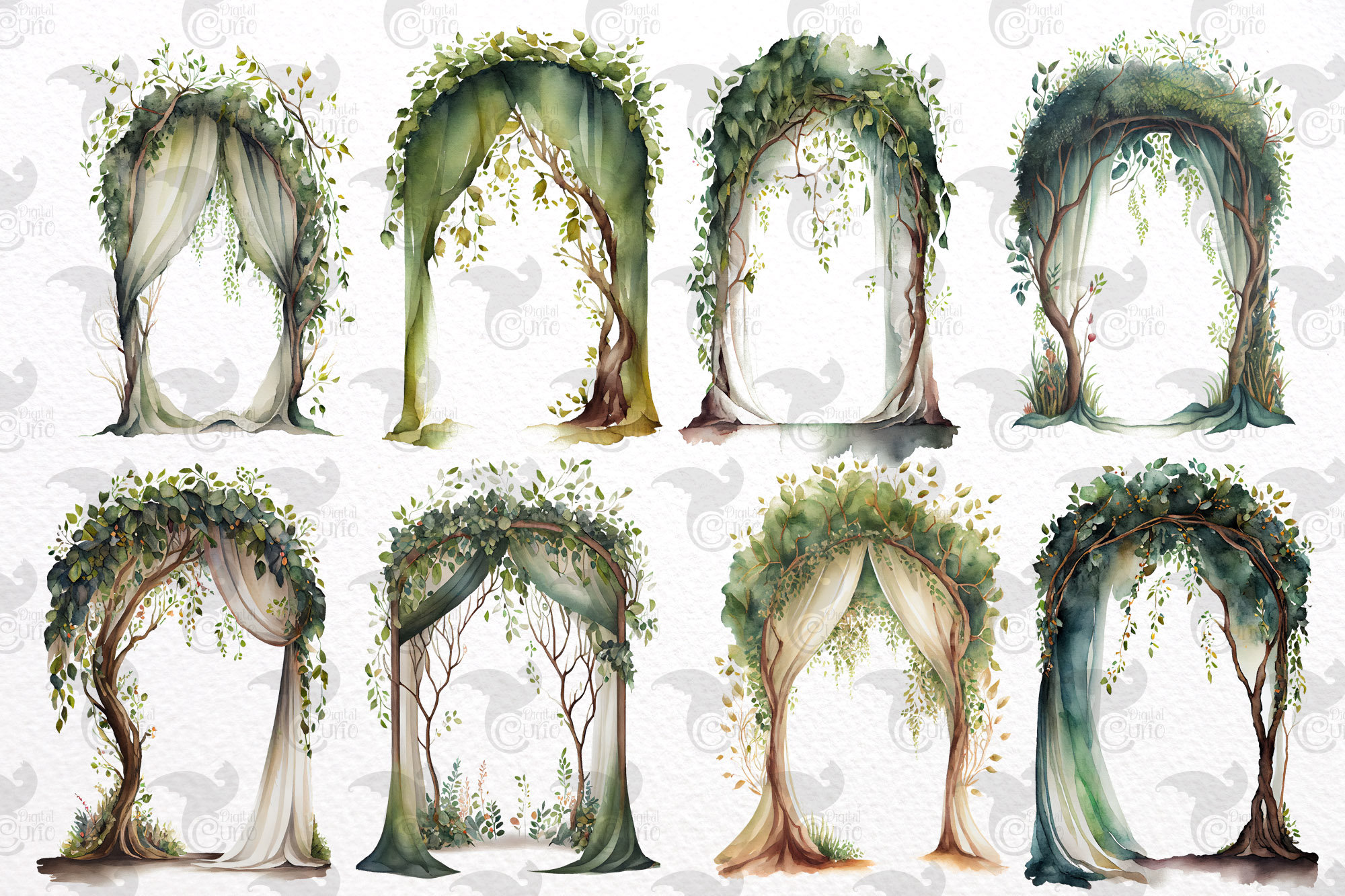 Watercolor Tree Arches Clipart – Forest Wedding Arch PNG (digital ...