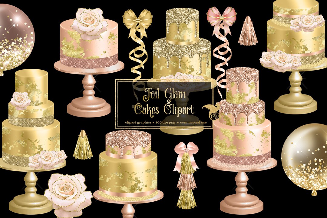 Foil Glam Cakes Clipart, Princess Birthday or Wedding Cake Clip Art Instant Download for ...