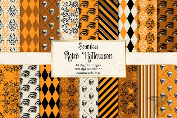Retro Halloween Digital Paper Textures Antique Skull and - Etsy