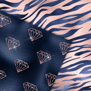 Blush and Navy Glam Digital Paper, Seamless Navy Blue and Blush Pink ...