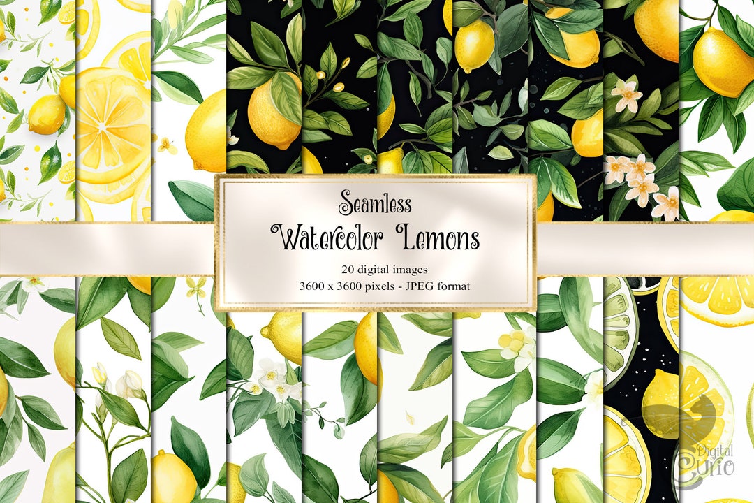Watercolor Lemon Digital Paper, Seamless Fruit Printable Textures ...