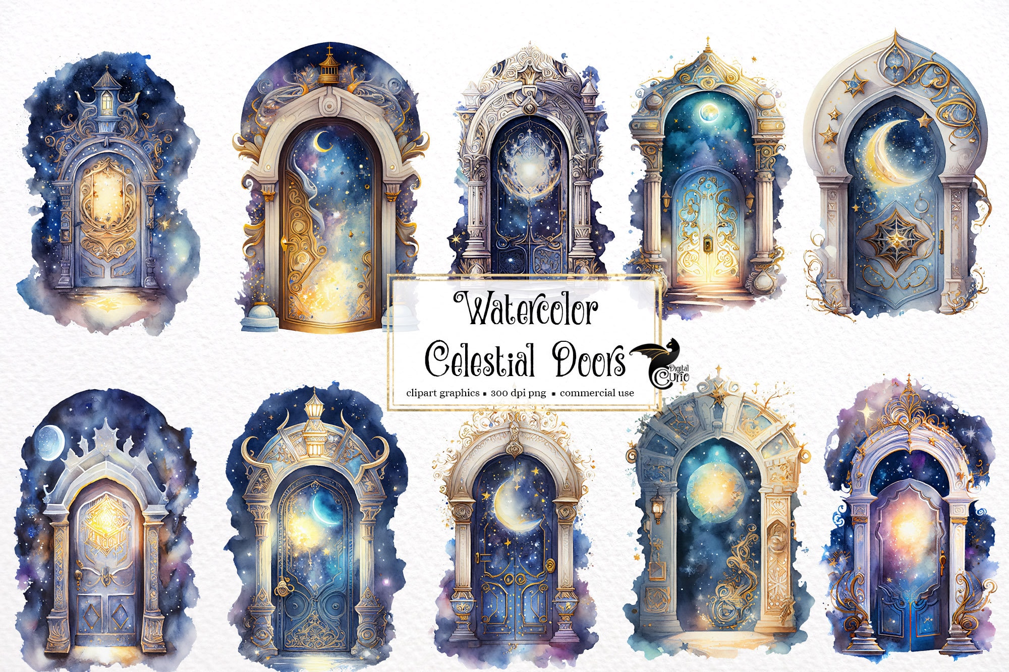 Watercolor Celestial Doors Clipart Fantasy Magic Door - Etsy
